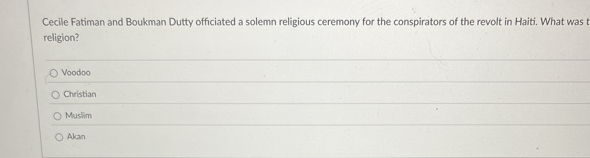 Solved Cecile Fatiman and Boukman Dutty officiated a solemn | Chegg.com