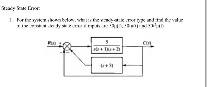 Solved Steady State Error: 1. For the system shown below, | Chegg.com