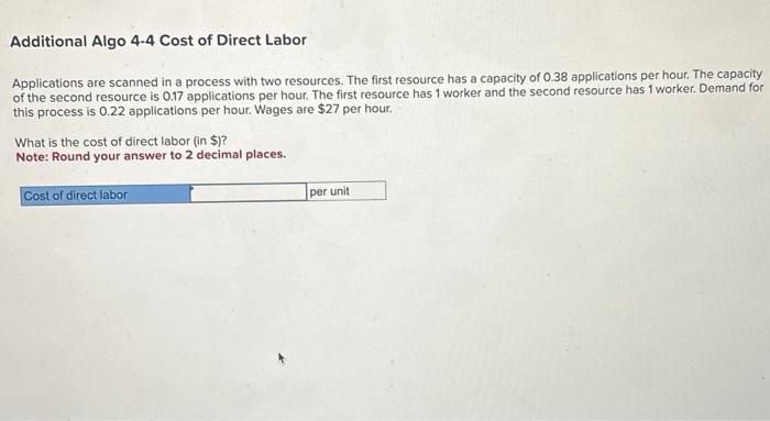 Solved Additional Algo 4-4 Cost of Direct Labor Applications | Chegg.com