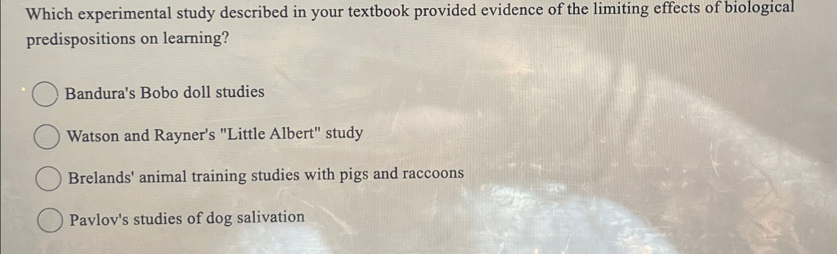 Solved Which experimental study described in your textbook | Chegg.com
