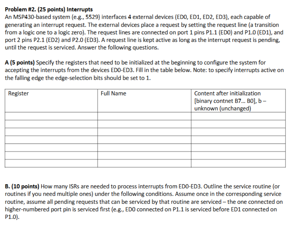 Solved Problem \#2. (25 ﻿points) ﻿Interrupts An MSP430-based | Chegg.com