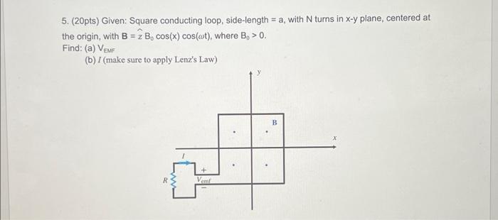 Solved 5. (20pts) Given: Square conducting loop, side-length | Chegg.com