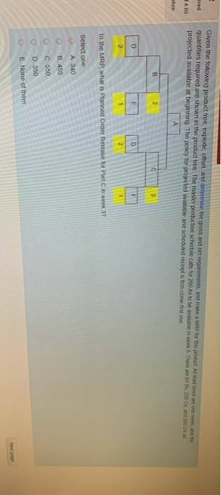 Solved ared Given the following product tree, explode, ofset | Chegg.com