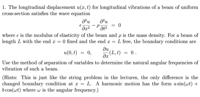 Solved 1. The longitudinal displacement u(x, t) for | Chegg.com