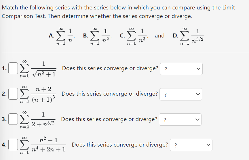 Solved Match the following series with the series below in | Chegg.com