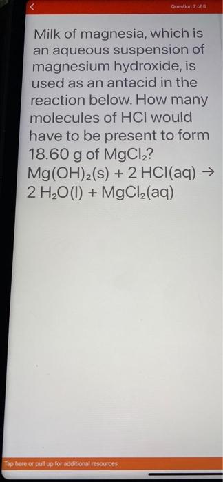 Solved Question of Milk of magnesia, which is an aqueous | Chegg.com