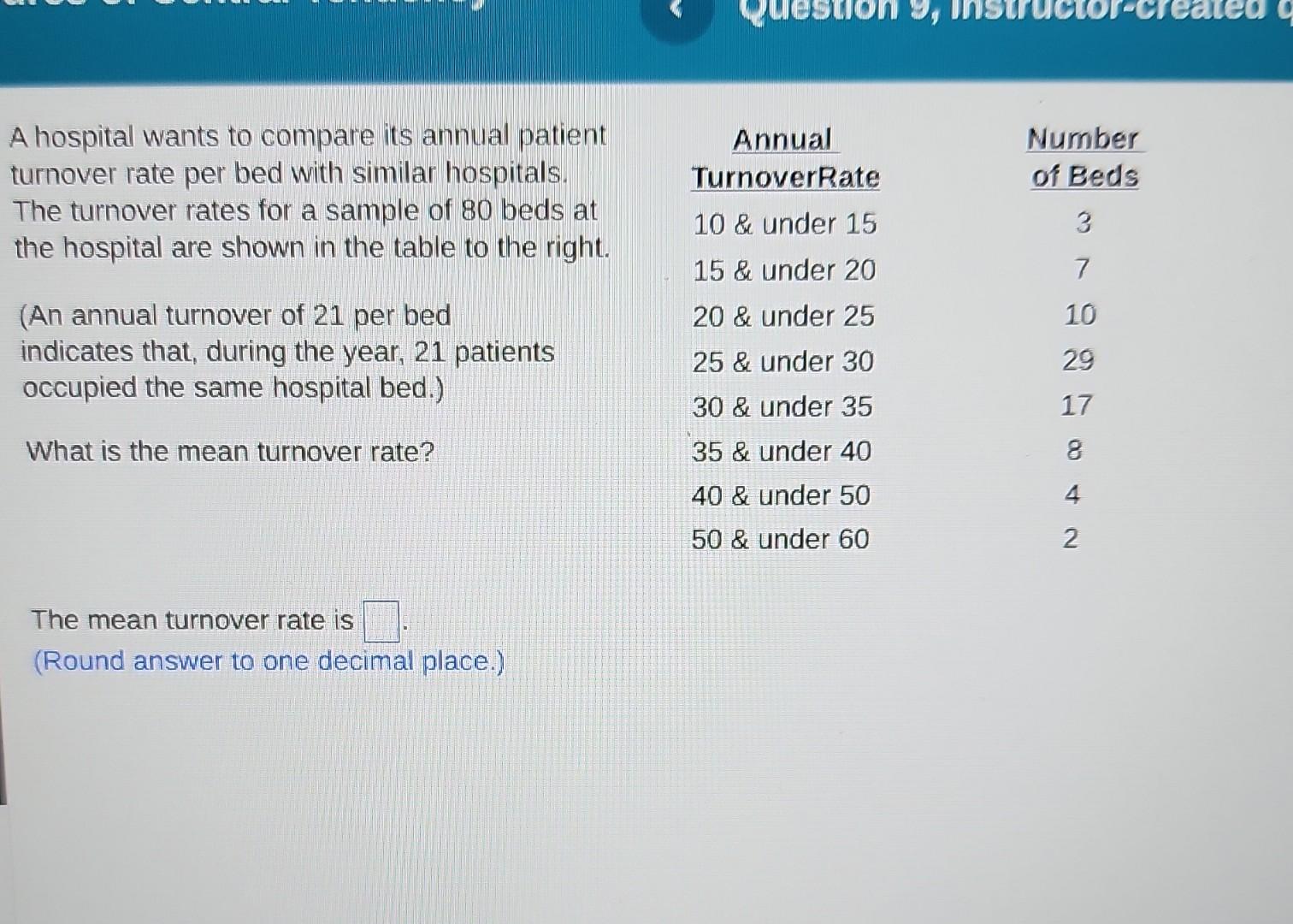 Solved The mean turnover rate is (Round answer to one | Chegg.com