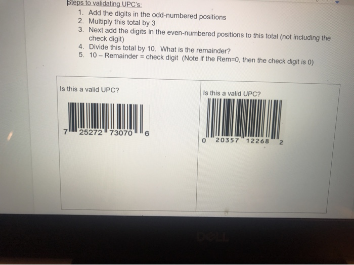 Steps to validating UPC's: 1. Add the digits in the | Chegg.com