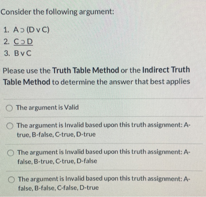 Solved Consider the following argument: 1. Aɔ (DvC) 2. CoD | Chegg.com