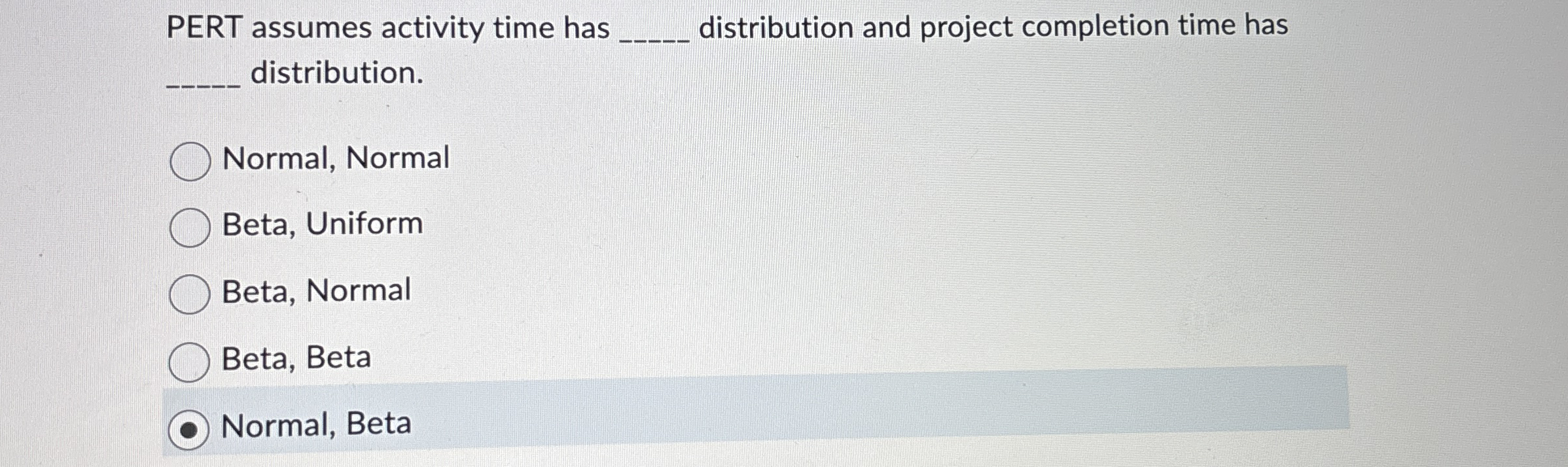 Solved PERT assumes activity time hasdistribution and | Chegg.com