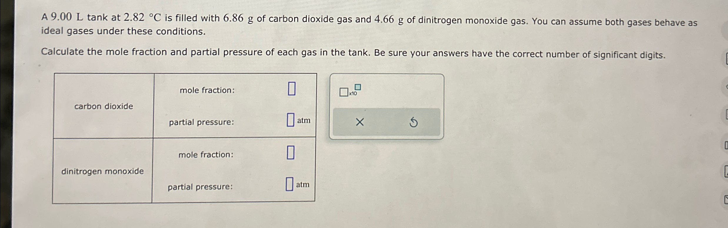 A 9.00L ﻿tank at 2.82°C ﻿is filled with 6.86g ﻿of | Chegg.com