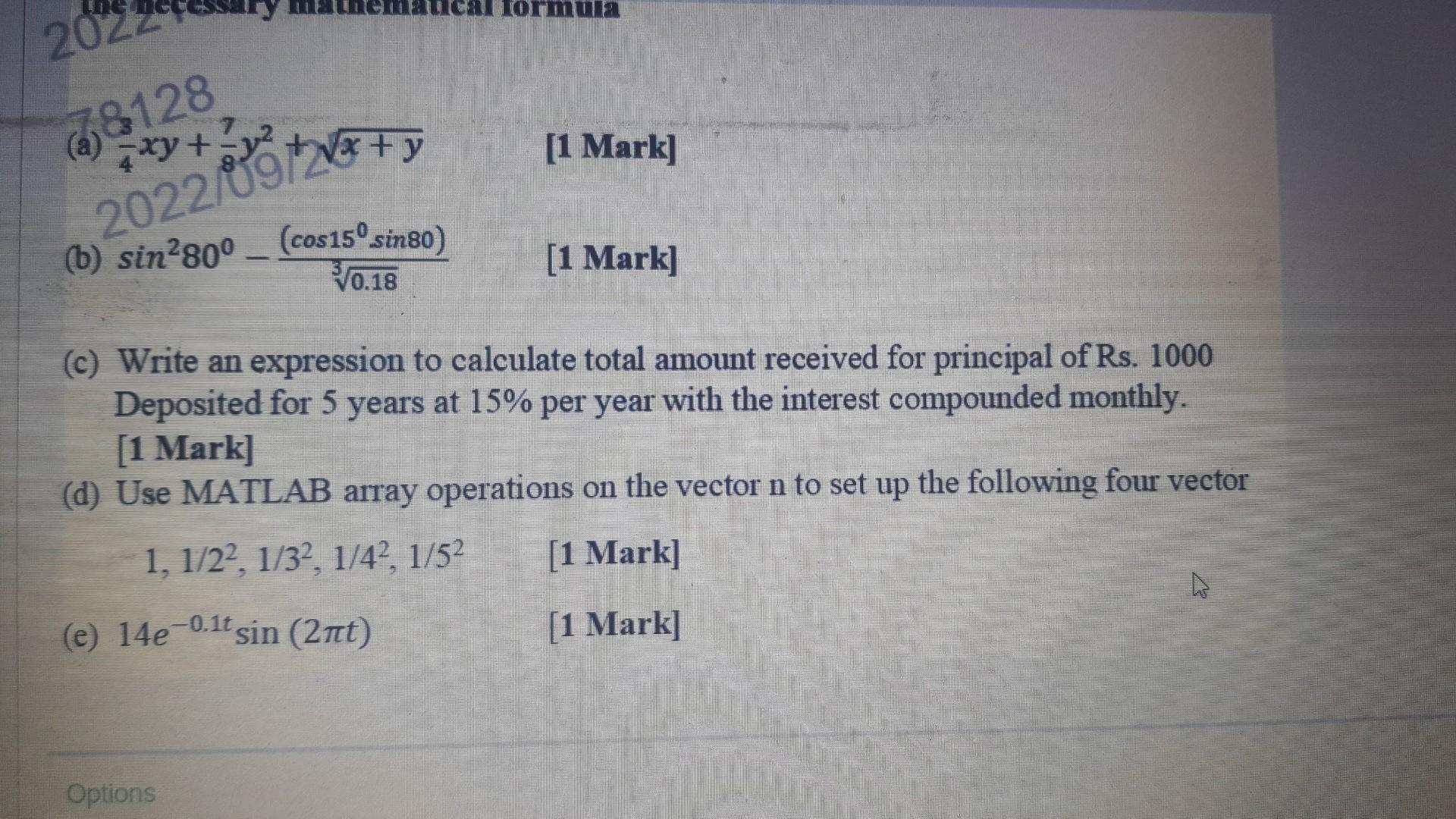 Solved (a) 43xy+87y2+x+y [1 Mark] (b) | Chegg.com