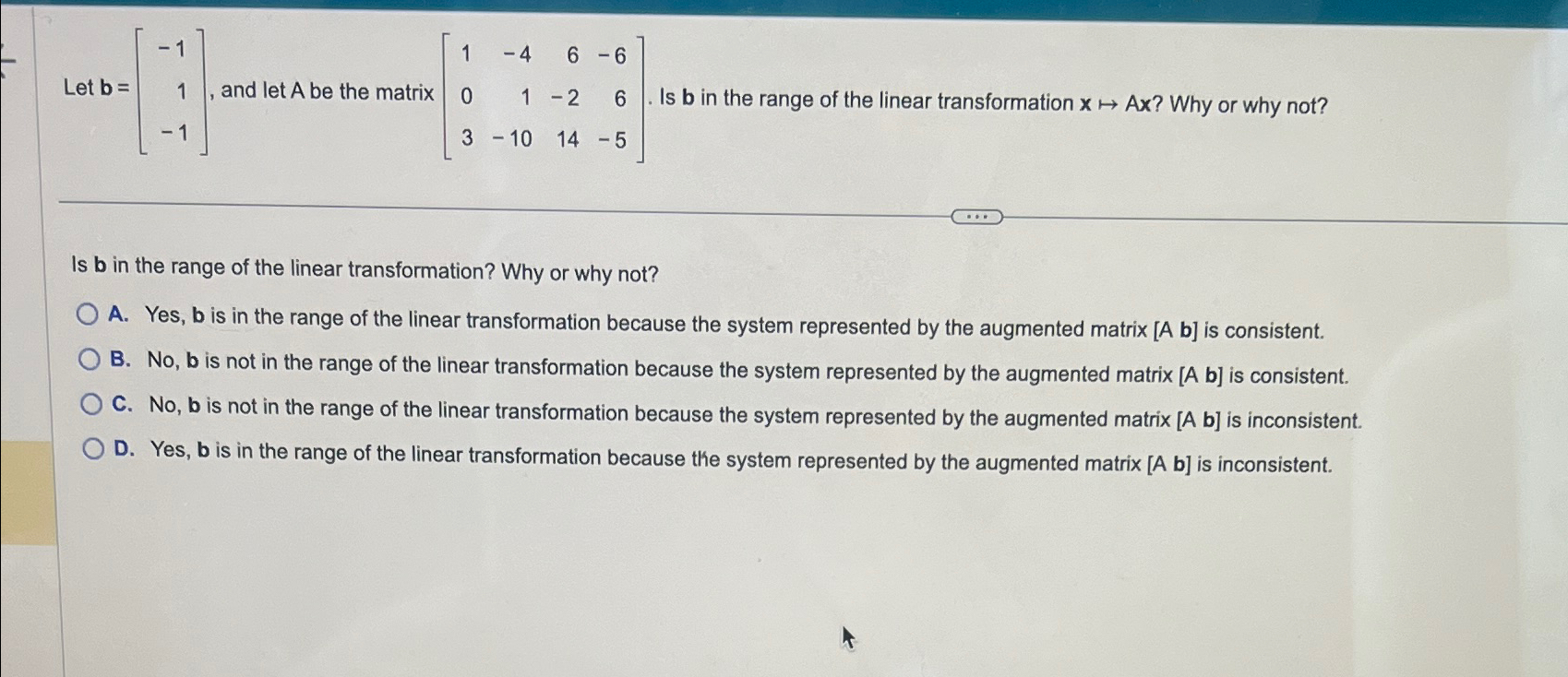 Solved Let b=[-11-1], ﻿and let A ﻿be the matrix | Chegg.com
