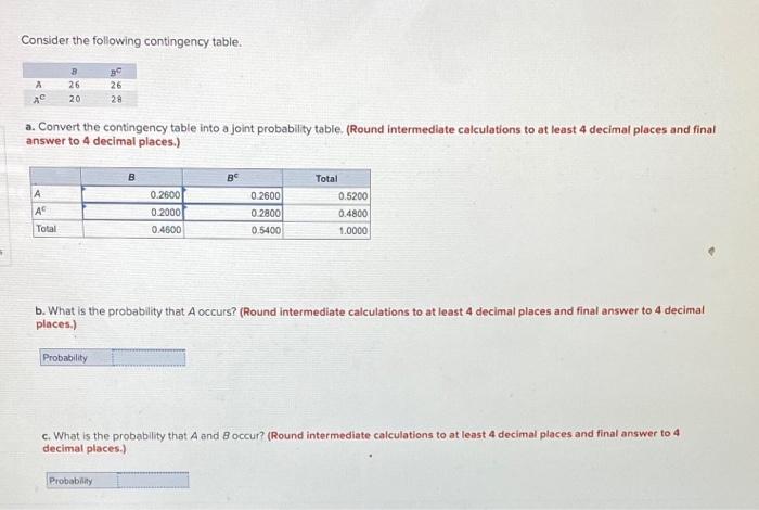 Solved Consider the following contingency table. A AC 3 26 | Chegg.com