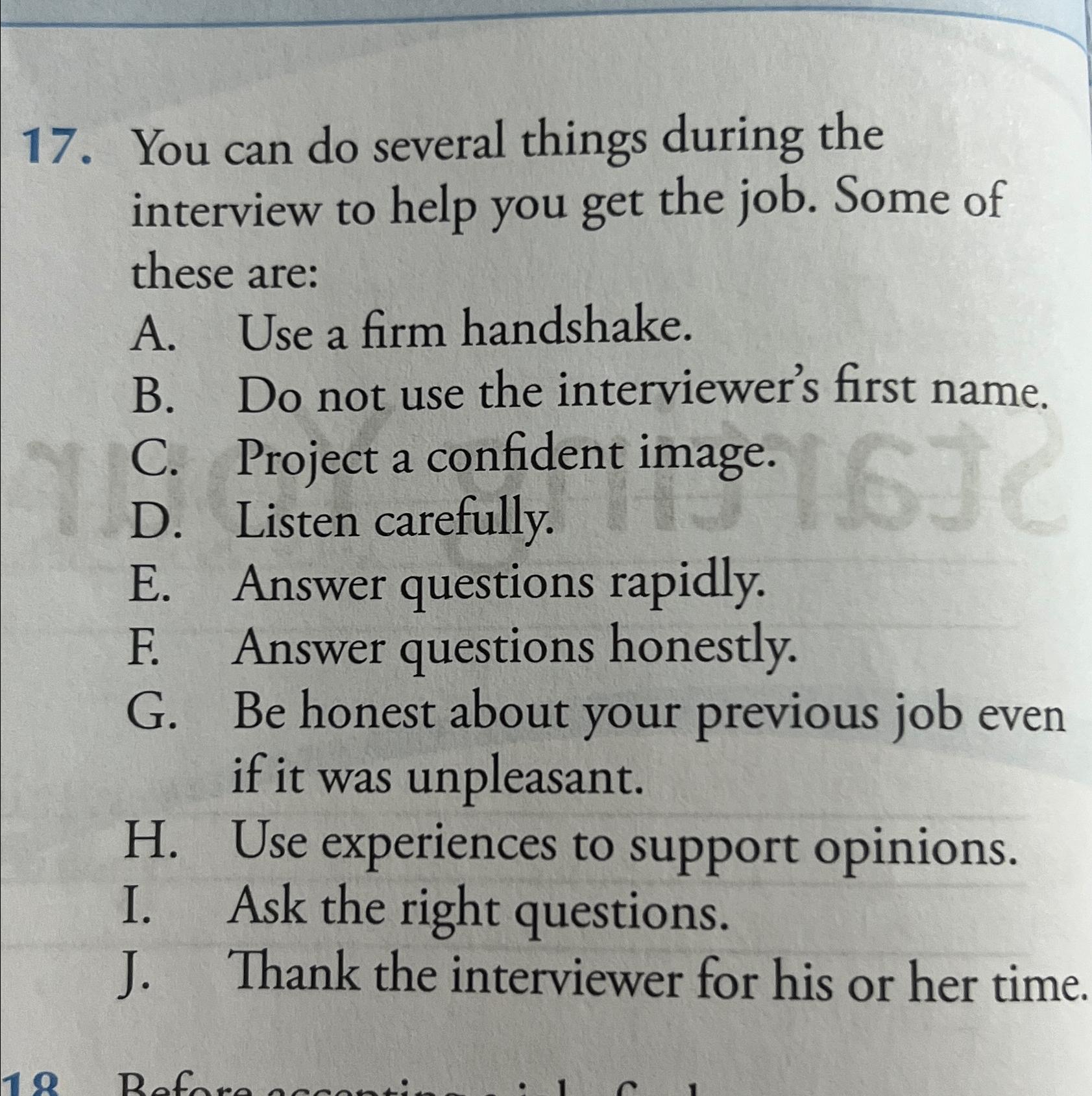Solved You can do several things during the interview to | Chegg.com