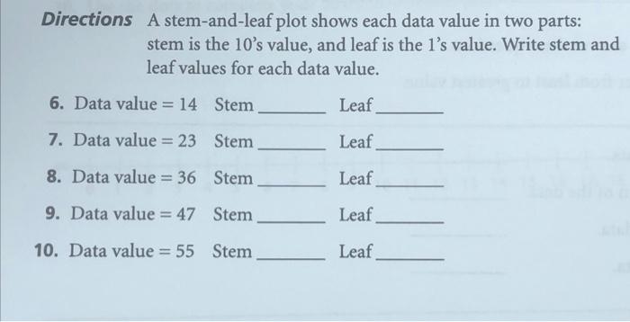 Solved Directions A stem-and-leaf plot shows each data value | Chegg.com