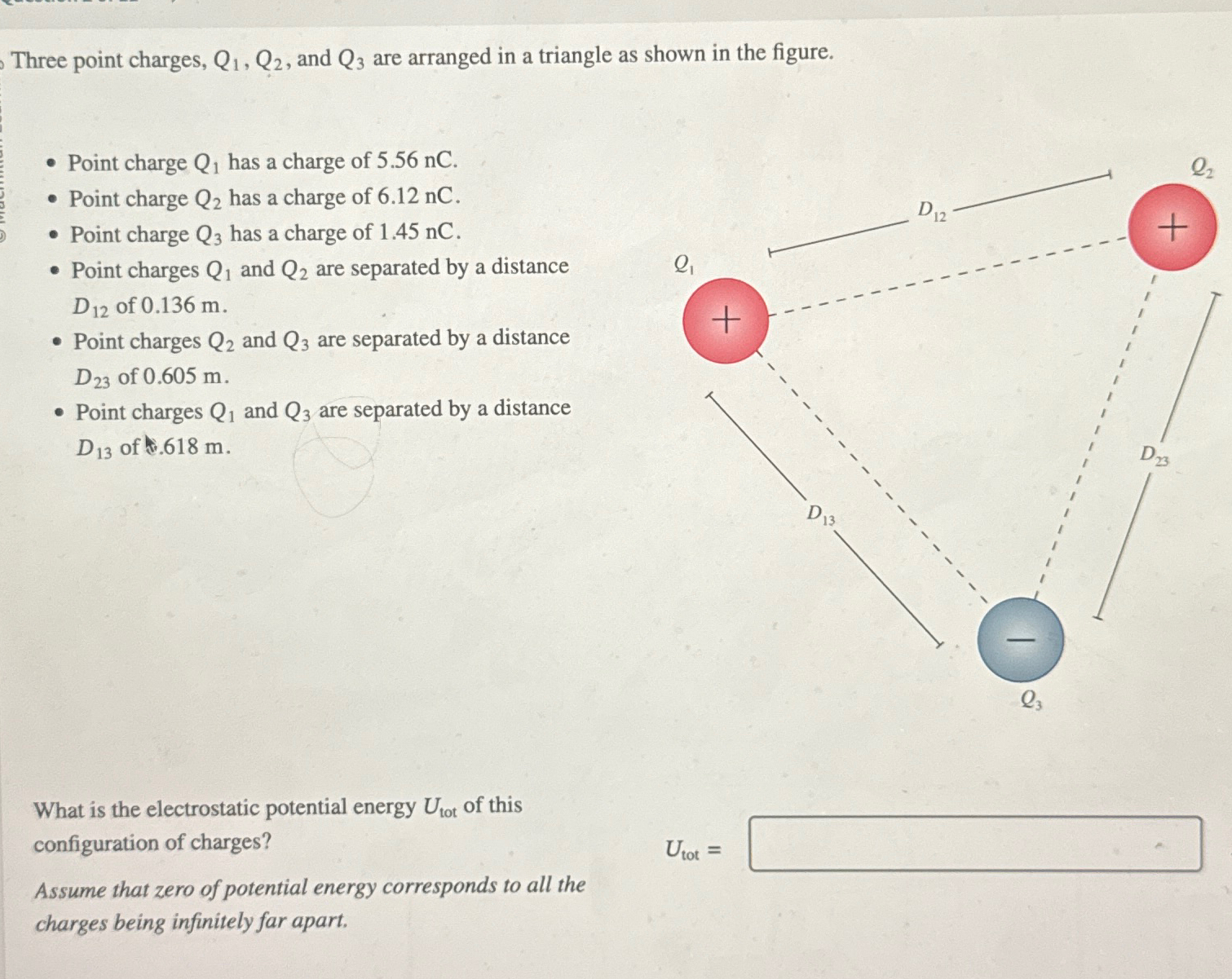 Three point charges, Q1,Q2, ﻿and Q3 ﻿are arranged in | Chegg.com