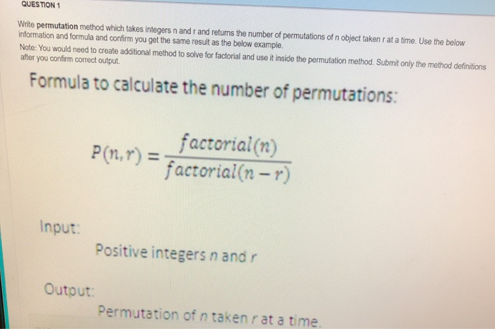 Solved Question 1 Write Permutation Method Which Takes 