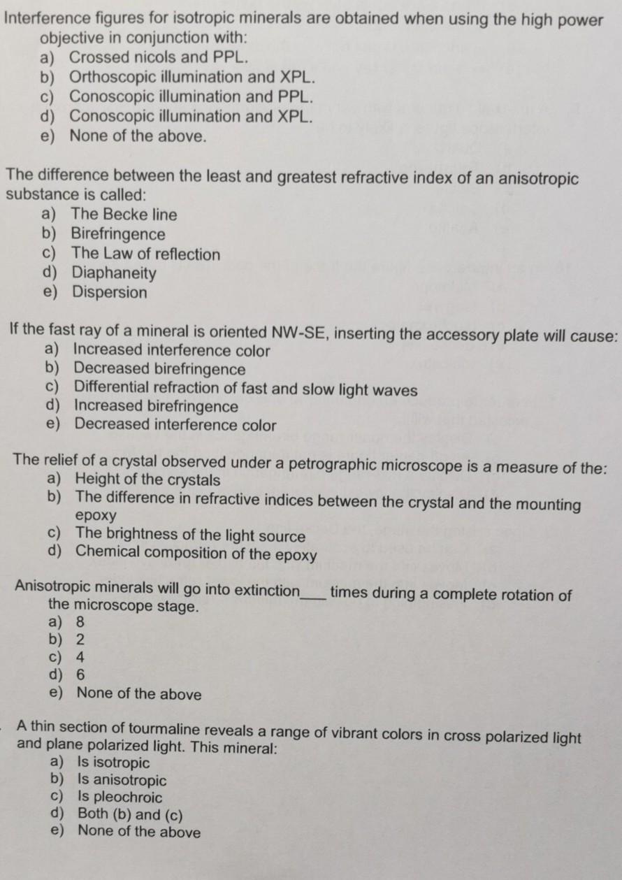 Solved Interference figures for isotropic minerals are | Chegg.com