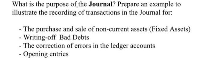 Solved What is the purpose of the Journal? Prepare an | Chegg.com