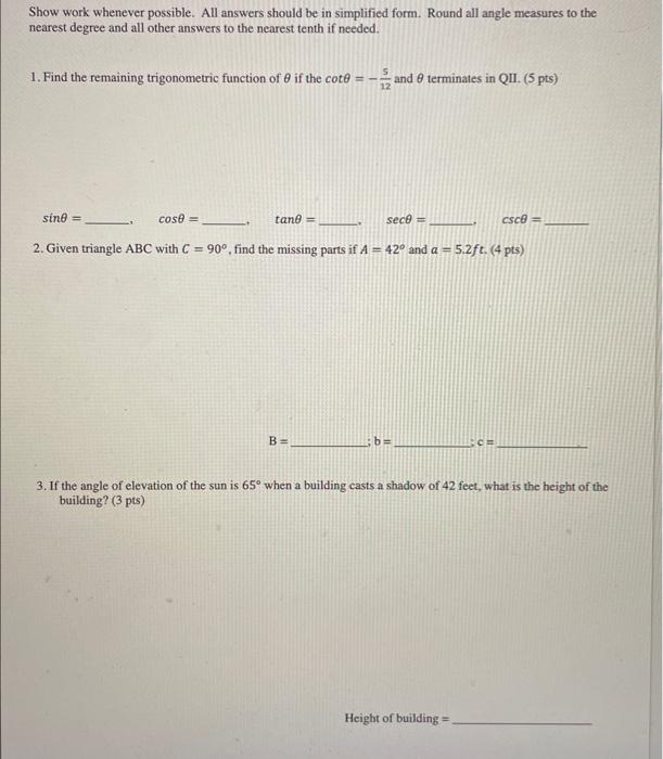 Solved Show work whenever possible. All answers should be in | Chegg.com