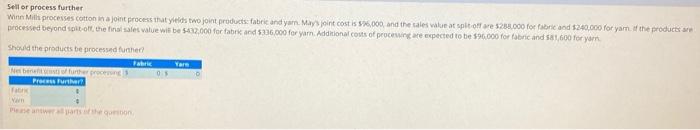 Solved Sell or process further Should the products be | Chegg.com