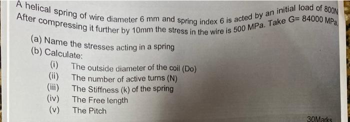 Solved A helical spring of wire diameter 6 mm and spring | Chegg.com