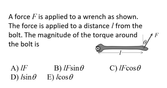 Solved A force F is applied to a wrench as shown. The force | Chegg.com