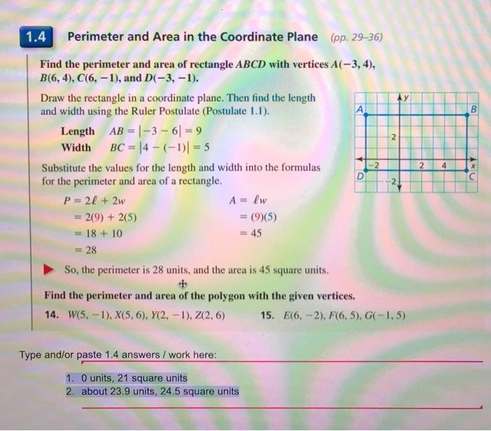 Solved AY B 1.4 Perimeter and Area in the Coordinate Plane | Chegg.com