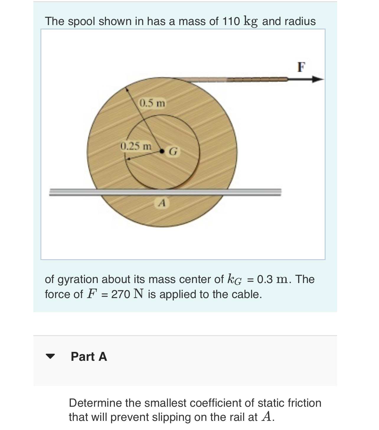 Solved The spool shown in has a mass of 110 ﻿kg and radiusof | Chegg.com