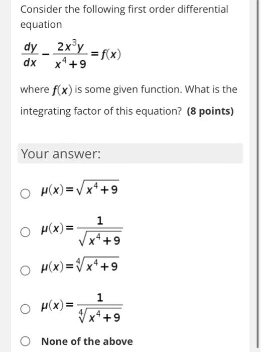 Solved Consider the following first order differential | Chegg.com