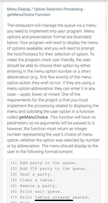 Solved Menu Display / Option Selection Processing - | Chegg.com