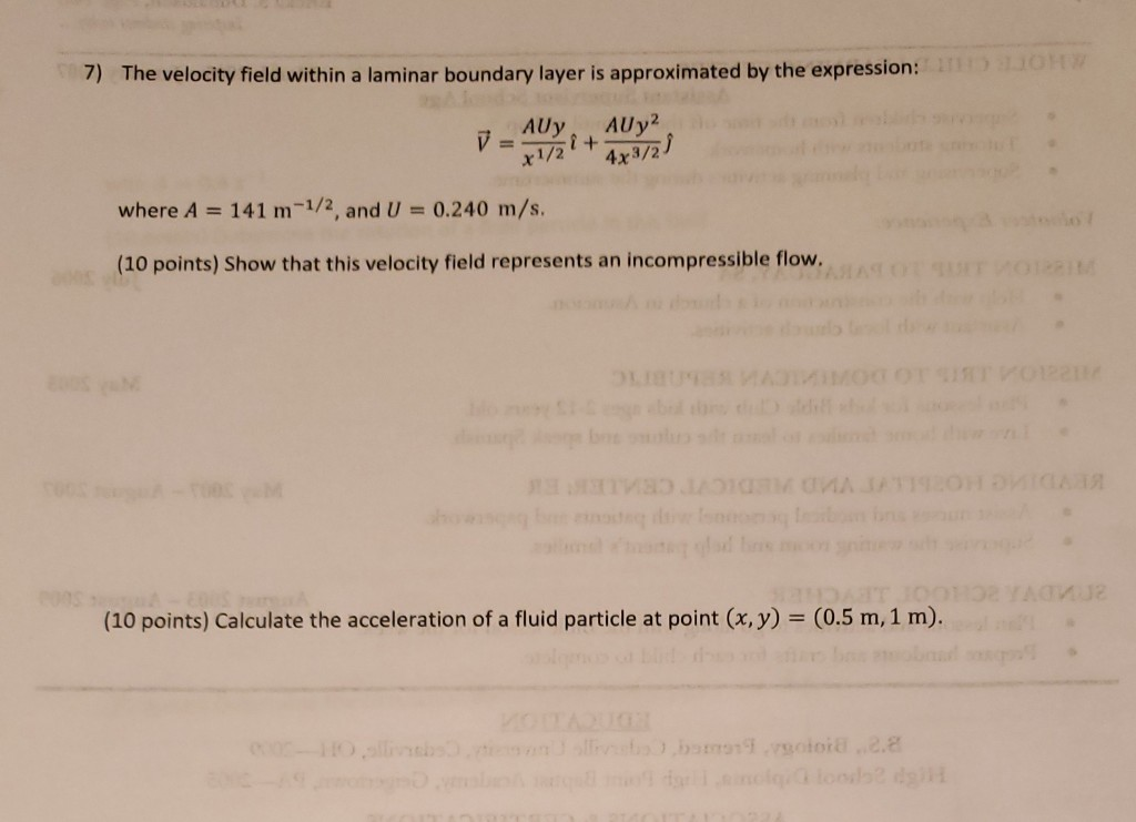 Solved 7) The velocity field within a laminar boundary layer | Chegg.com