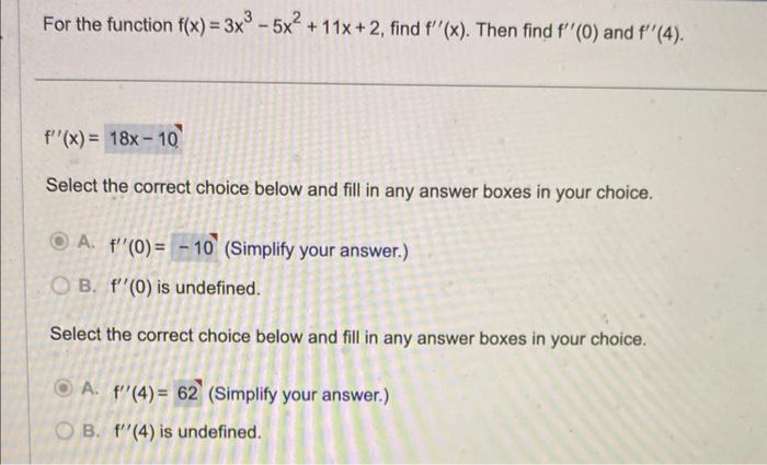 Solved For the function f(x)=3x3−5x2+11x+2, find f′′(x). | Chegg.com