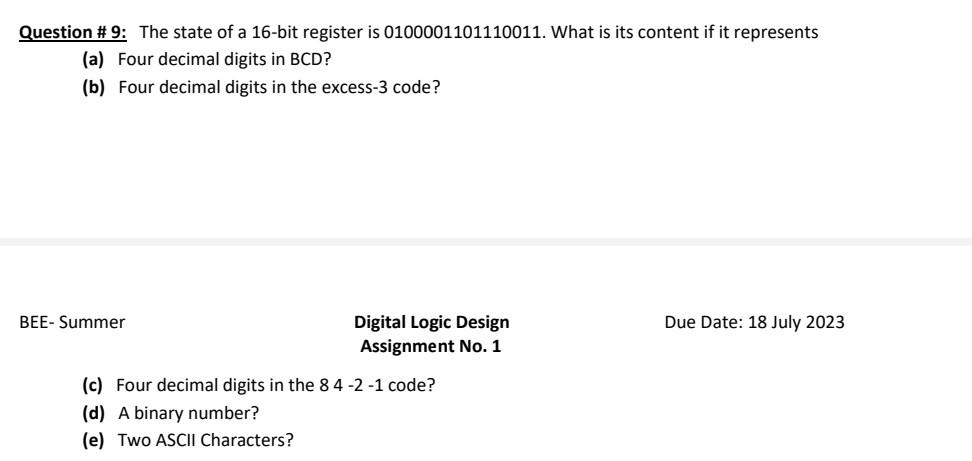 Solved Question \# 9: The state of a 16-bit register is | Chegg.com