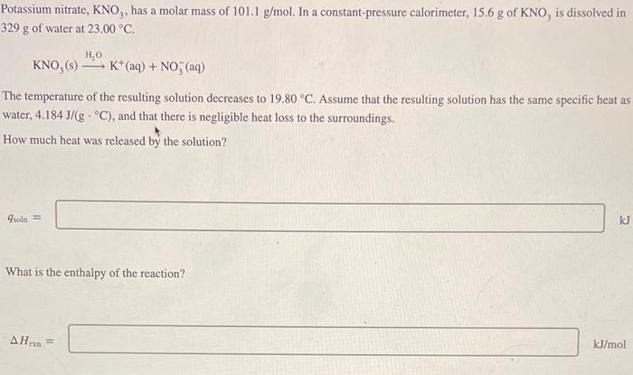 Solved Potassium nitrate, KNO3, has a molar mass of 101.1 | Chegg.com
