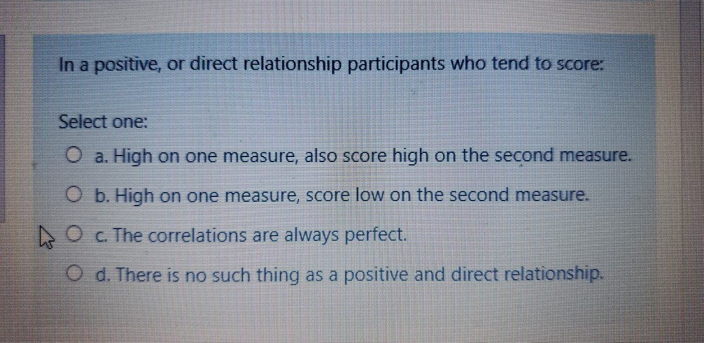 Solved In a positive, or direct relationship participants | Chegg.com