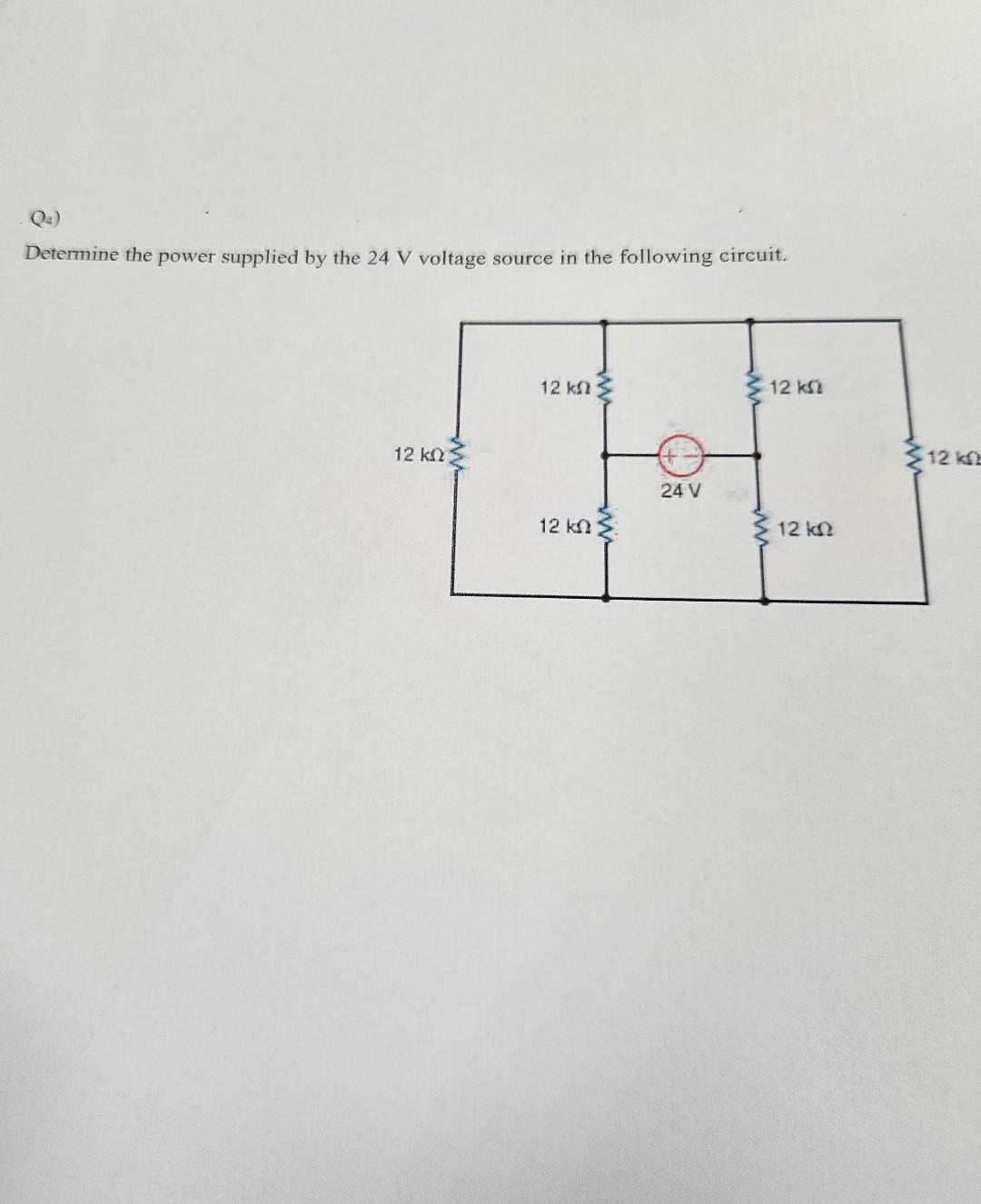 Solved Q4) Determine the power supplied by the 24 V voltage | Chegg.com