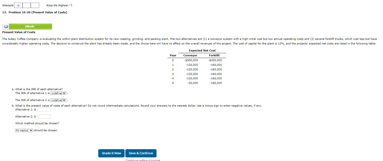 Solved 13. ﻿ Problem 10-20 (Present Value of | Chegg.com
