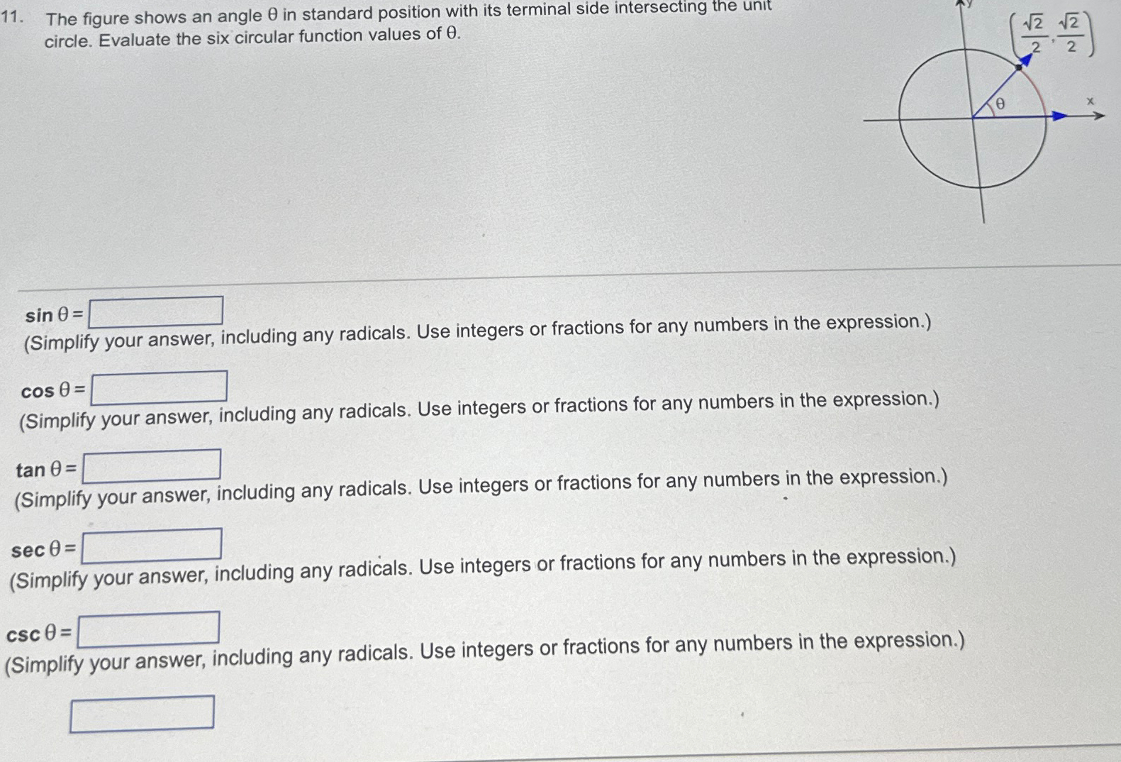 Solved The figure shows an angle θ ﻿in standard position | Chegg.com