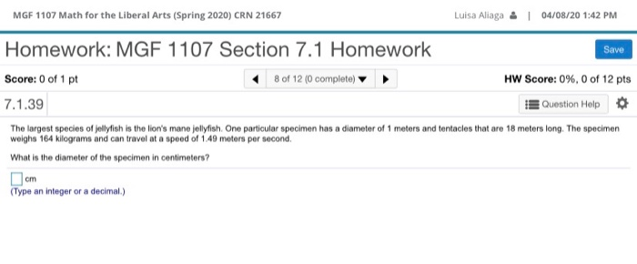 Solved MGF 1107 Math for the Liberal Arts (Spring 2020) CRN | Chegg.com