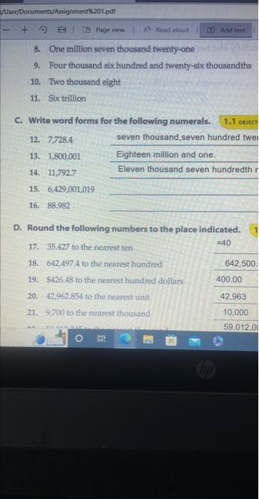 Solved 8. One million seven thousand twenty-one 9. Four | Chegg.com