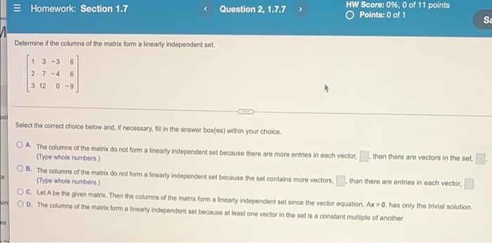 Solved III Homework: Section 1.7 Question 1, 1.7.5 HW Score: | Chegg.com
