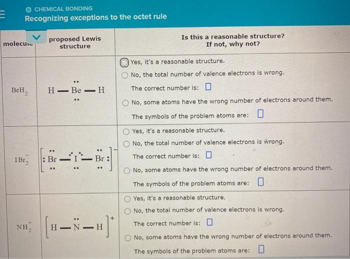 Solved CHEMICAL BONDING Recognizing exceptions to the octet | Chegg.com