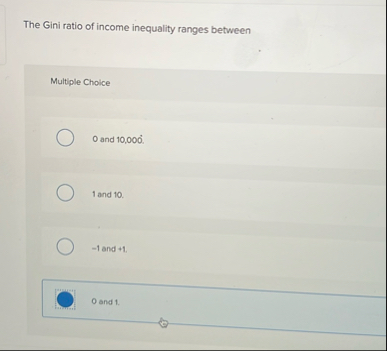 Solved The Gini ratio of income inequality ranges | Chegg.com