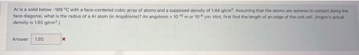 Solved Ar is a solid below −189∘C with a face-centered cubic | Chegg.com