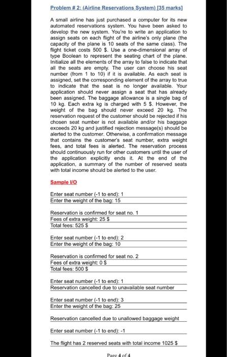 Solved Problem \# 2: (Airline Reservations System) [35 | Chegg.com