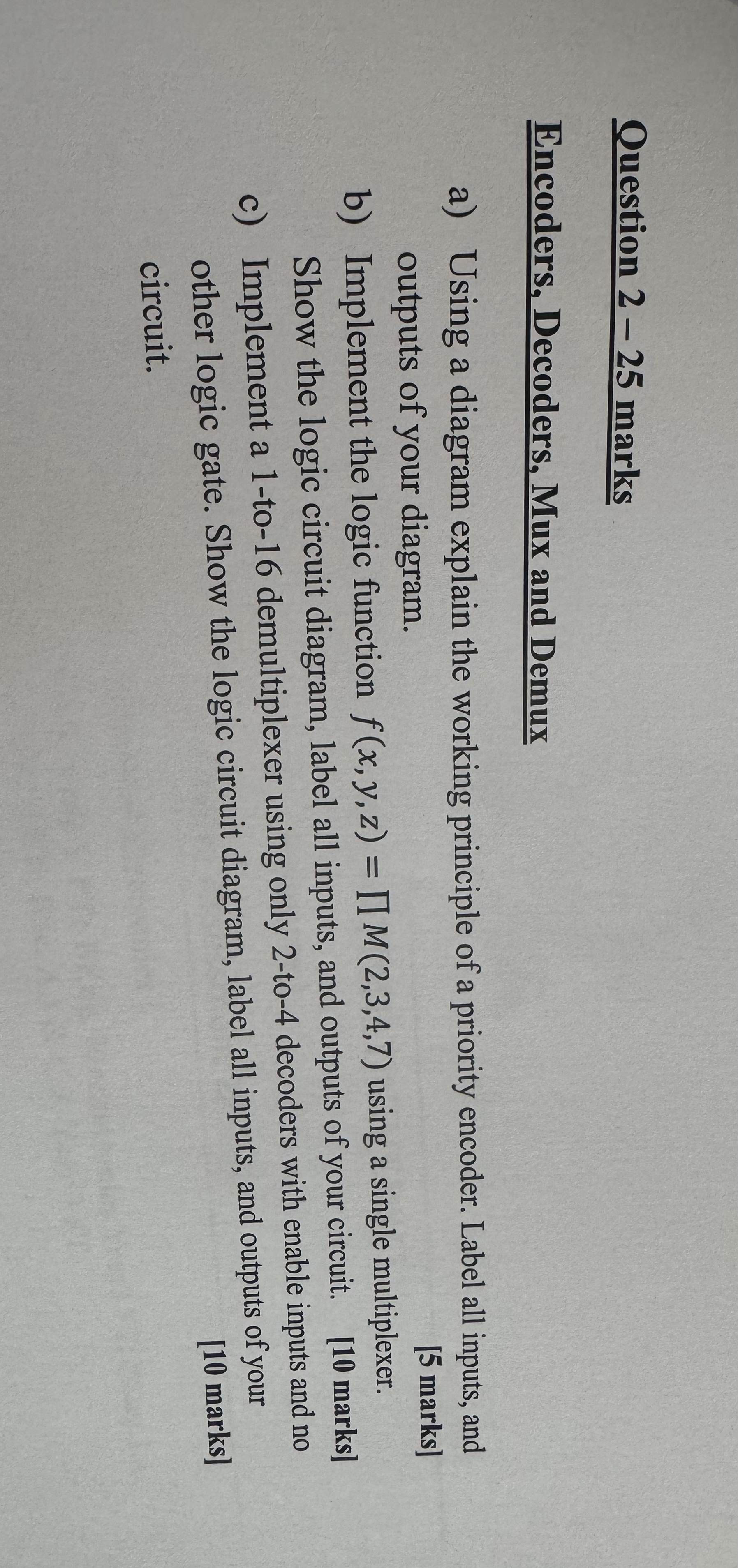 Solved by an EXPERT Question 2-25 ﻿marksEncoders, Decoders, Mux and ...