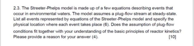 2.3. The Streeter-Phelps model is made up of a few | Chegg.com