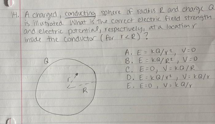 Solved 14. A charged, conducting sphere of radous R and | Chegg.com